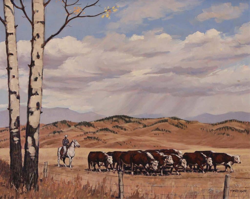 Richard Audley Freeman: ROUNDING UP THE STRAYS - Hodgins Art Auctions Ltd.