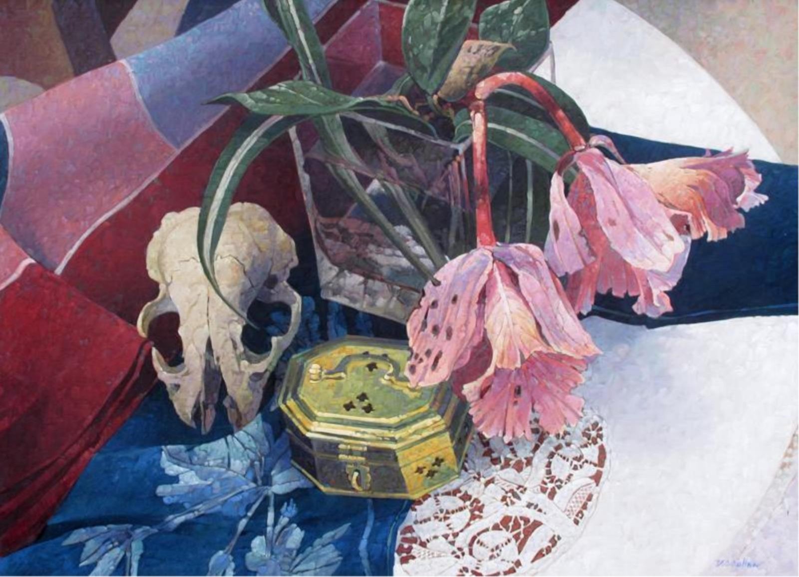 Walter Drohan: STILL LIFE WITH ORCHIDS & LACE - Hodgins Art Auctions Ltd.