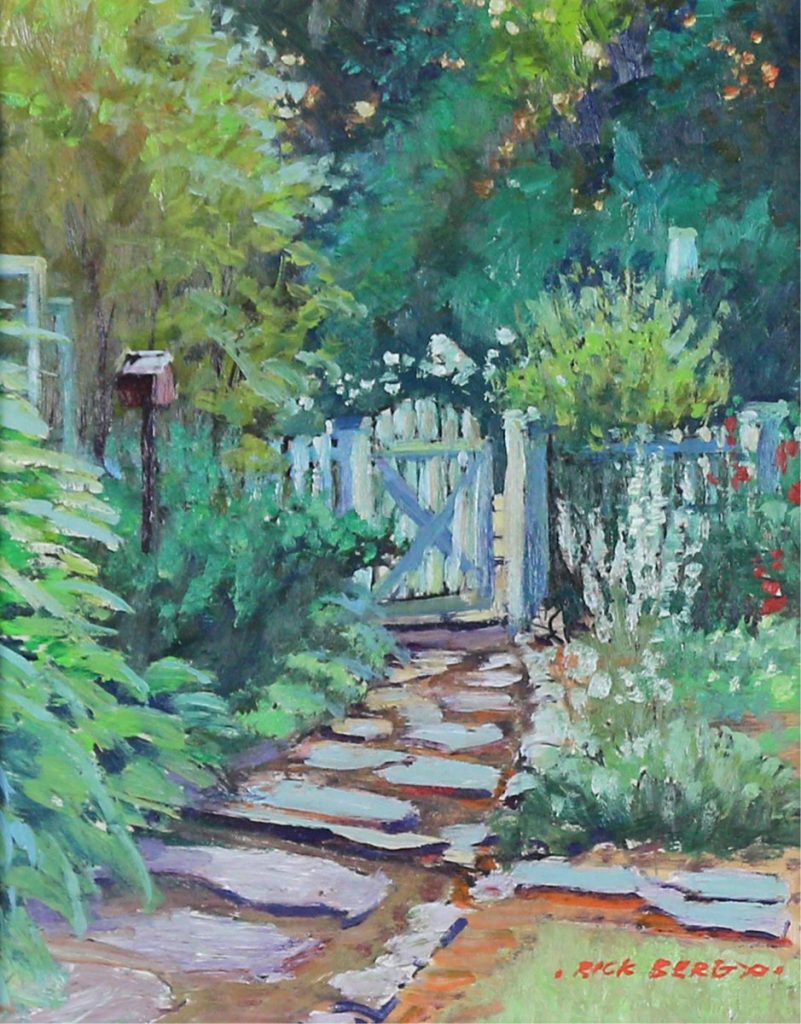 Rick Berg: GARDEN PATH AND PICKET FENCE - Hodgins Art Auctions Ltd.