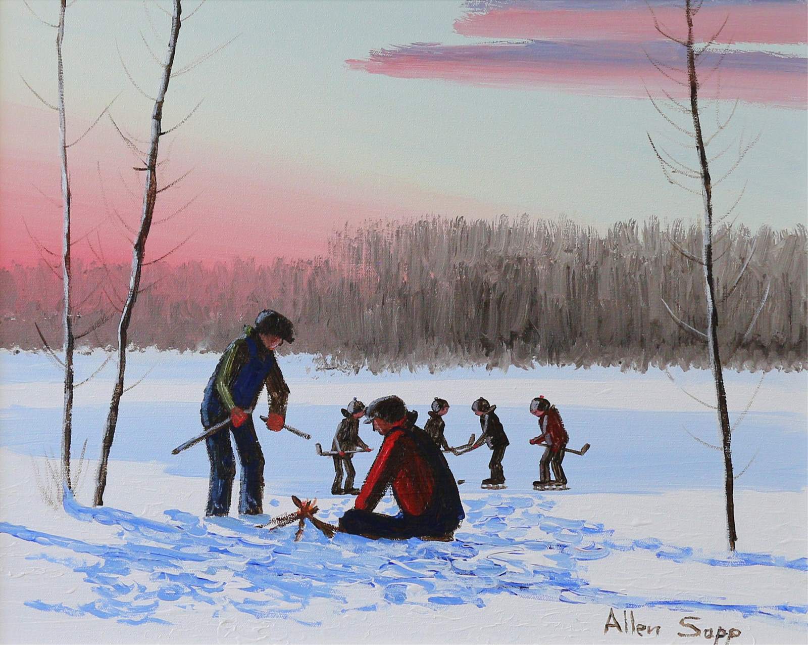Allen Sapp: MAKING A FIRE FOR THE KIDS - Hodgins Art Auctions Ltd.