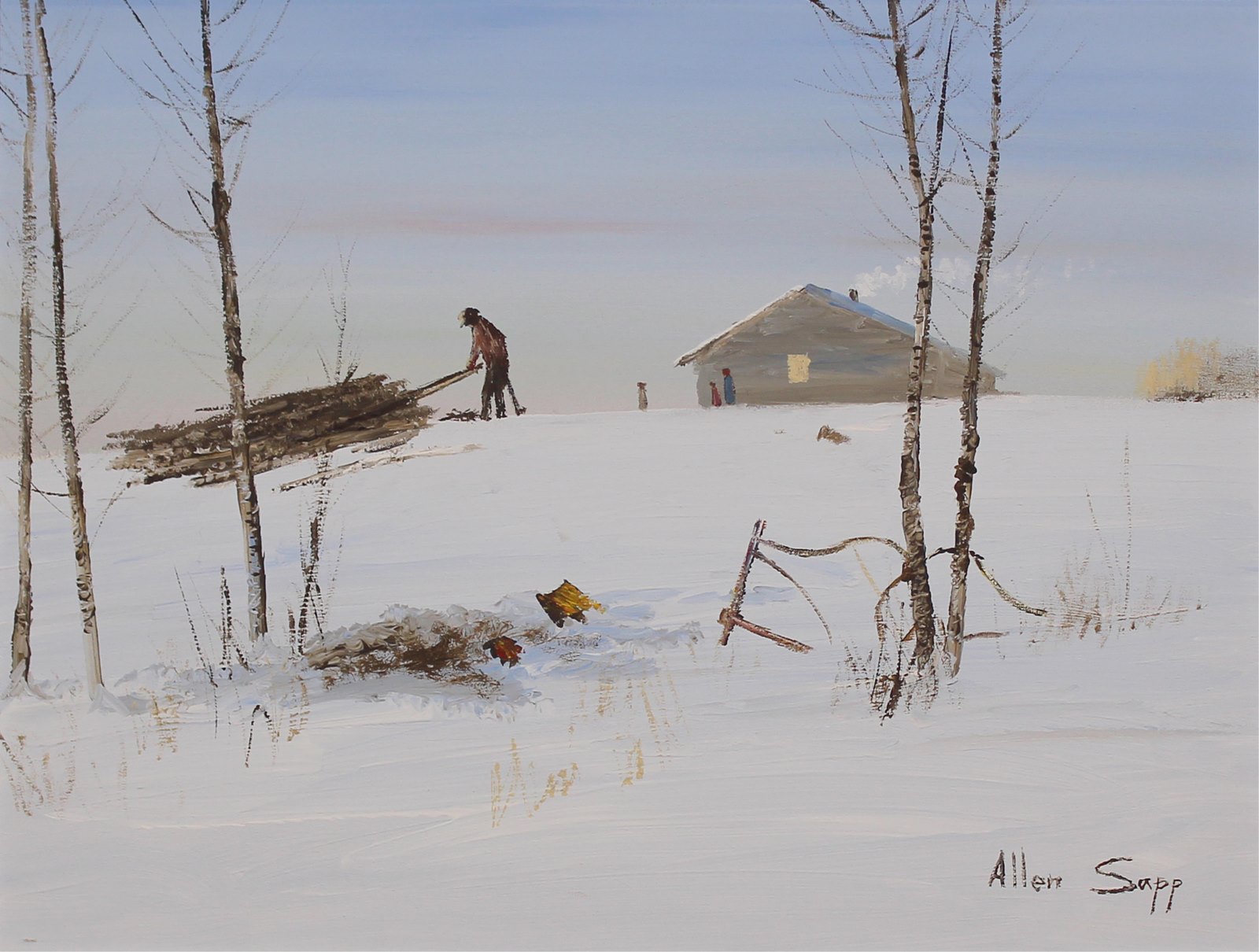 Allen Sapp: GETTING LOGS FOR FIREWOOD - Hodgins Art Auctions Ltd.