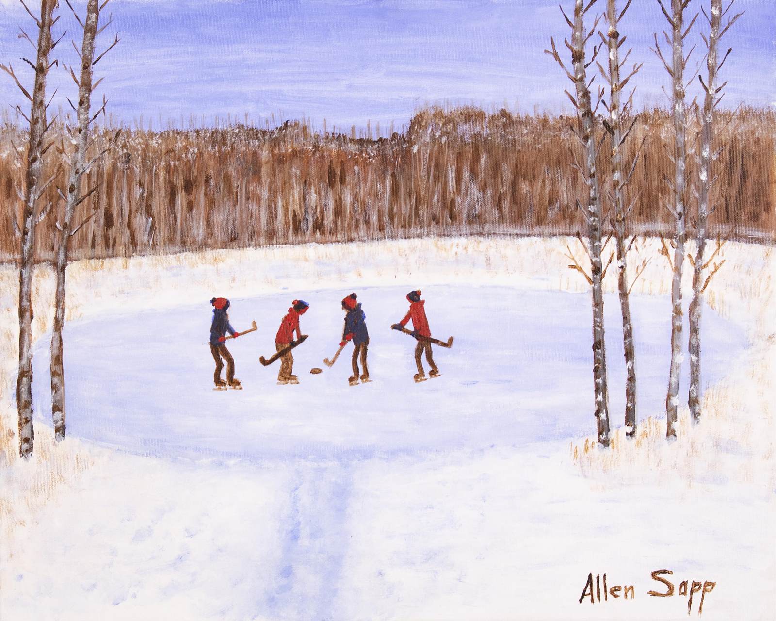 Allen Sapp: PLAYING HOCKEY - Hodgins Art Auctions Ltd.