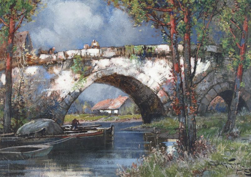 Frederick John Bartram Hiles: OLD BRIDGE - Hodgins Art Auctions Ltd.