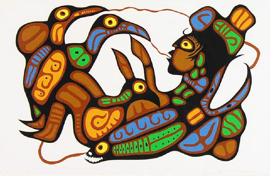 Norval H. Morrisseau: MY GRANDSON AND THE BIRDS - Hodgins Art Auctions Ltd.