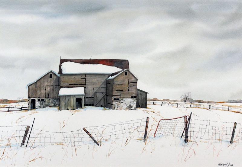 John Kasyn: OLD BARN IN WINTER - Hodgins Art Auction