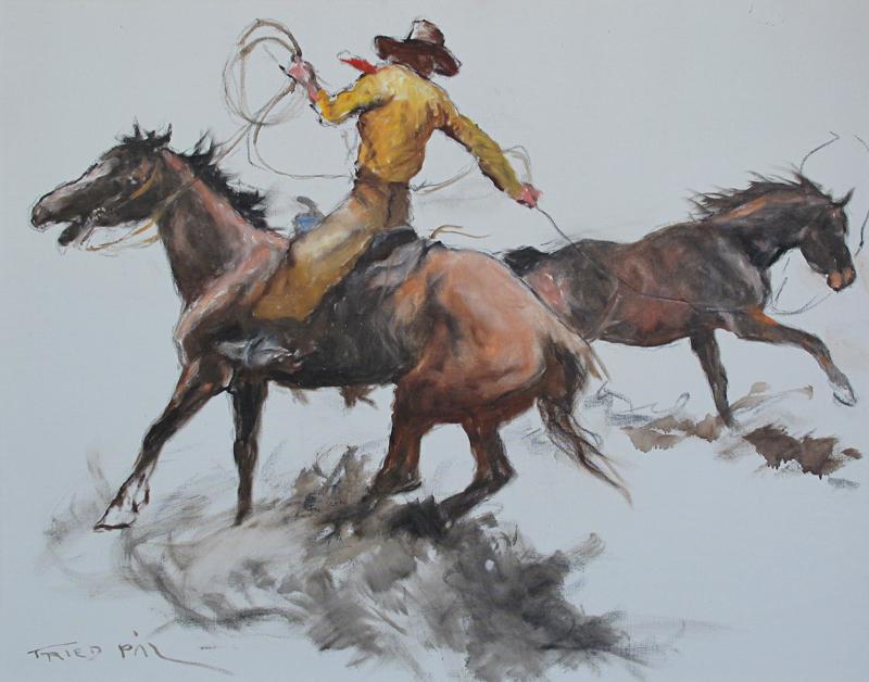Pal Fried: LASSOING A MUSTANG - Hodgins Art Auction