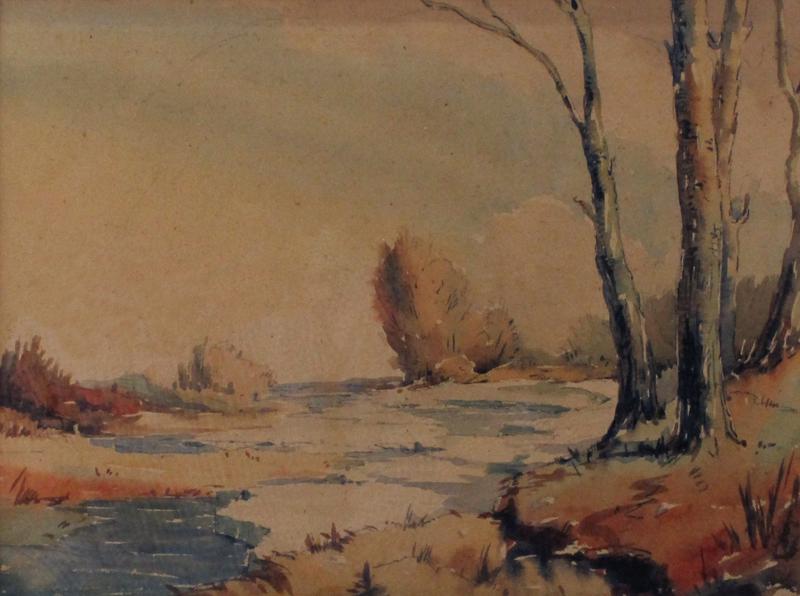 Alfred Crocker Leighton: ALONG THE RIVER, FALL - Hodgins Art Auction