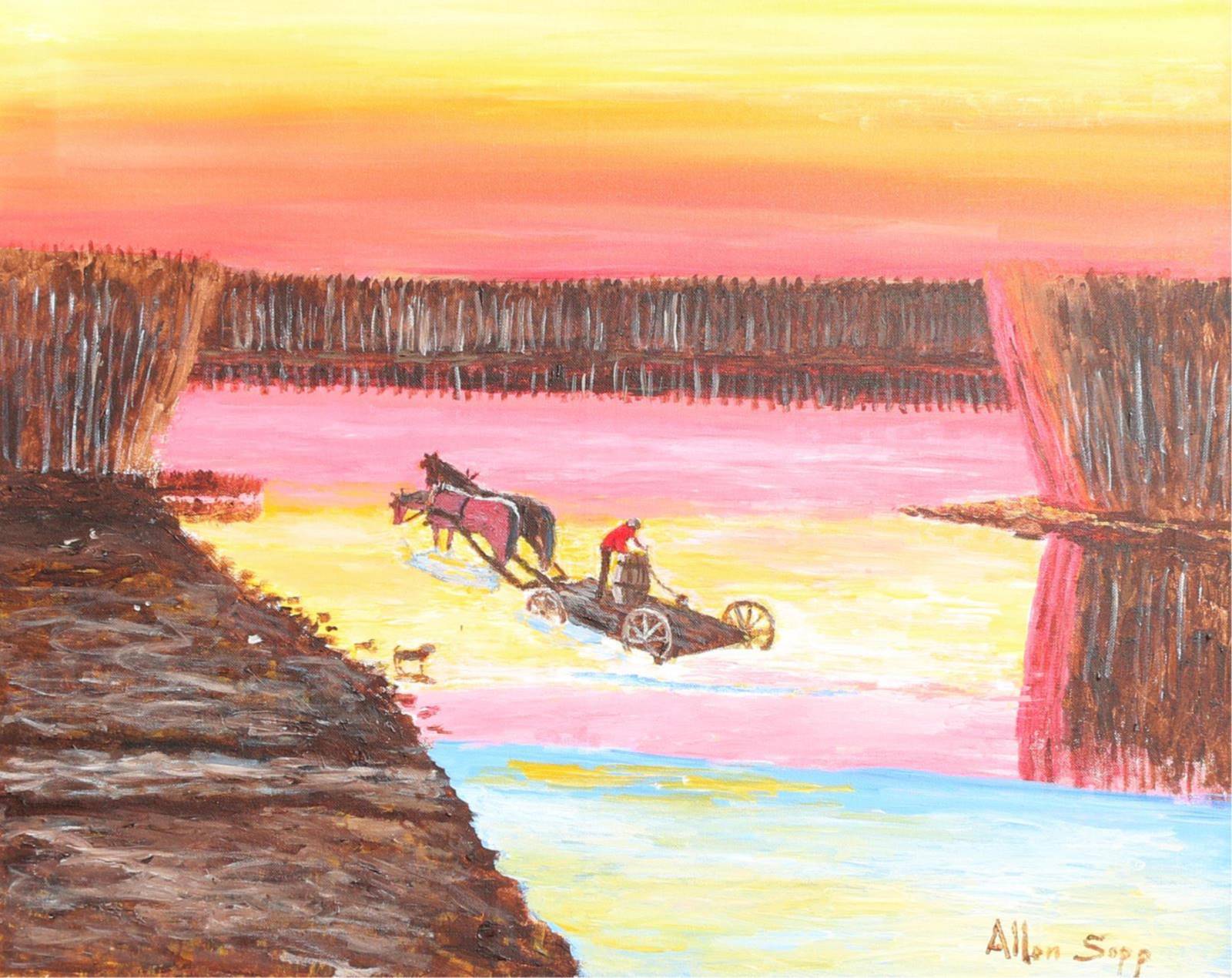 Allen Sapp: HEADING HOME AT SUNSET - Hodgins Art Auction