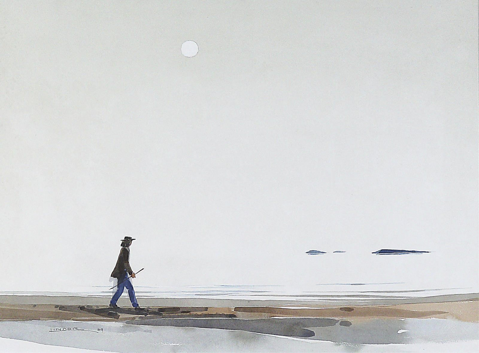 Luke Orton Lindoe: FIGURE ON THE BEACH - Hodgins Art Auctions