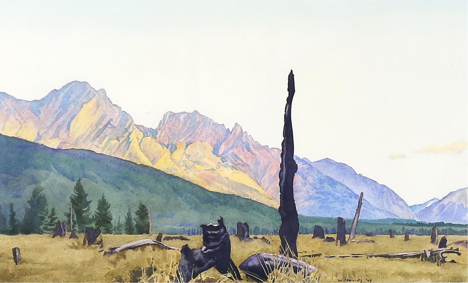 Walter Joseph Phillips: BURNT TIMBER IN A ROCKY MOUNTAIN VALLEY ...