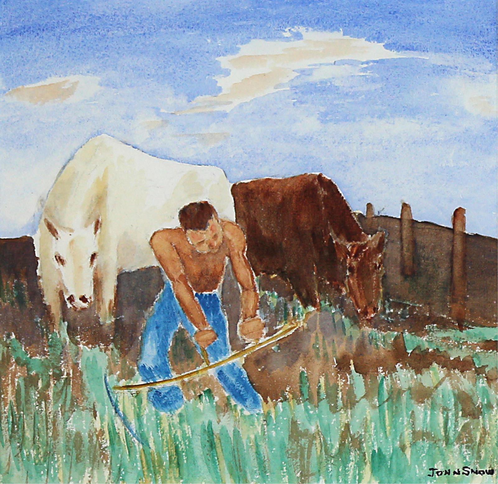 John Harold Thomas Snow: FARMER WORKING THE FIELD - Hodgins Art Auctions