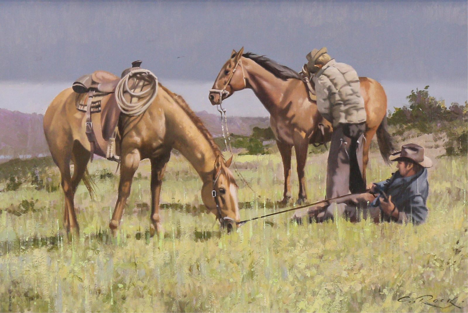 Geoffrey Allan Rock: COWBOYS RESTING - Hodgins Art Auction