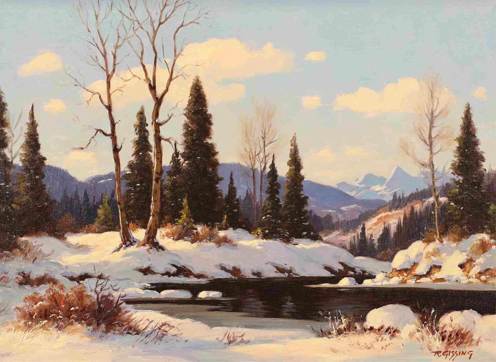 Roland Gissing: SNOW IN THE FOOTHILLS - Hodgins Art Auction