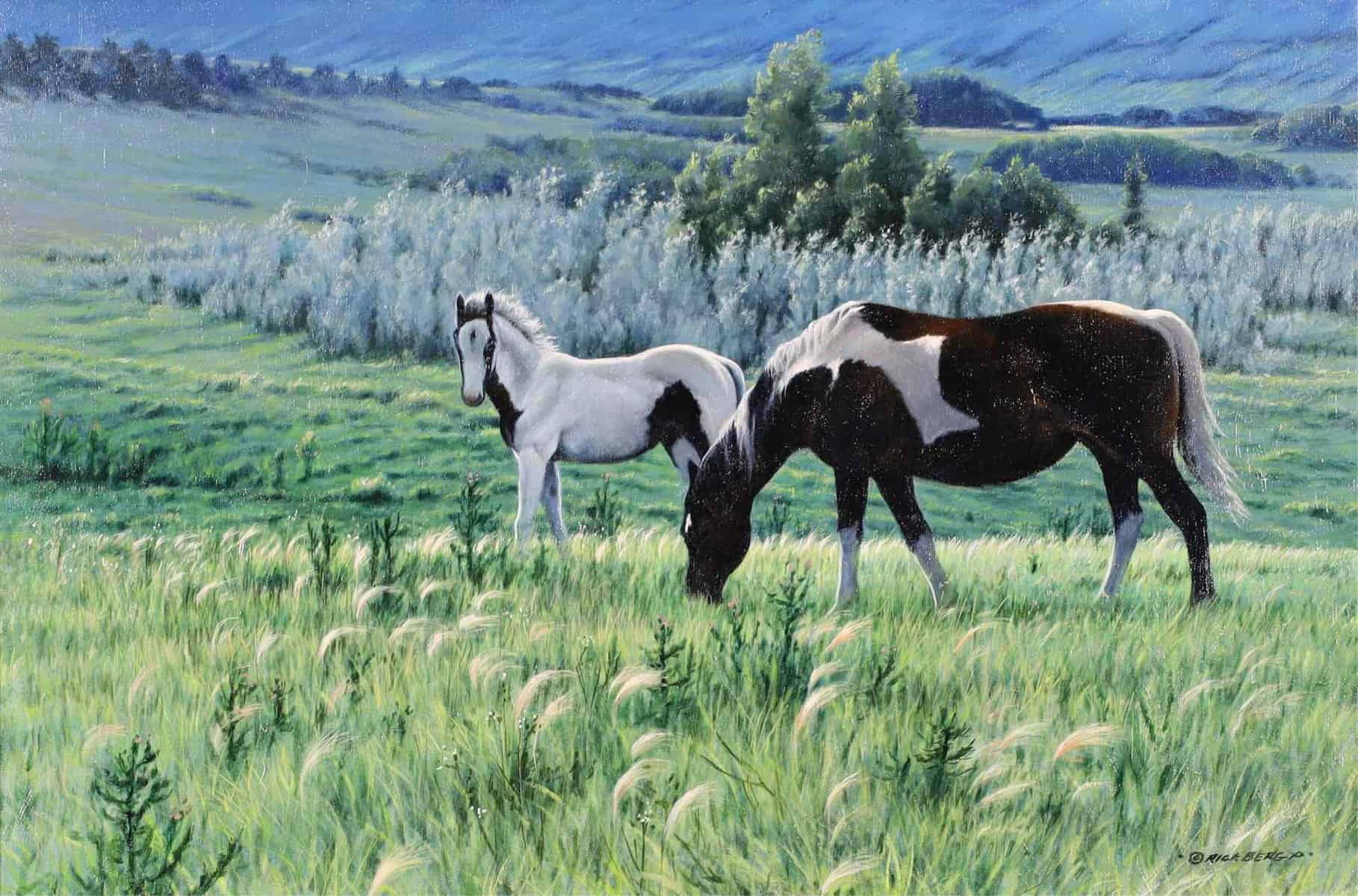 Rick Berg: HORSES GRAZING - Hodgins Art Auctions