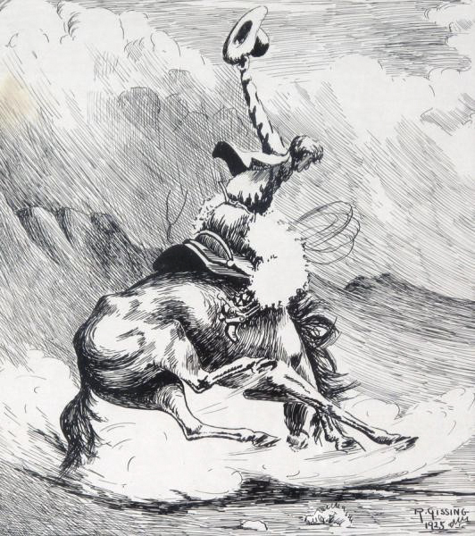 Roland Gissing: COWBOY ON A BUCKING BRONCO - Hodgins Art Auctions